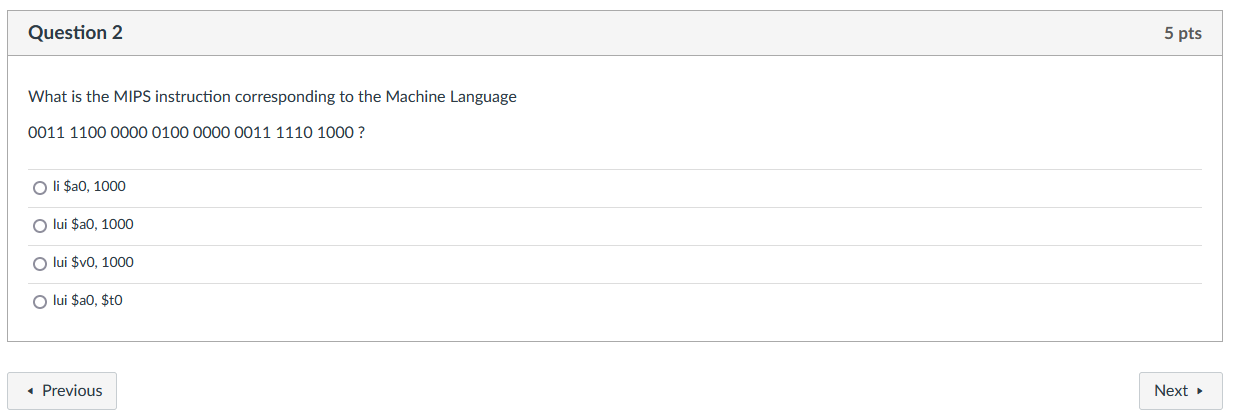 Solved What is the MIPS instruction corresponding to the | Chegg.com