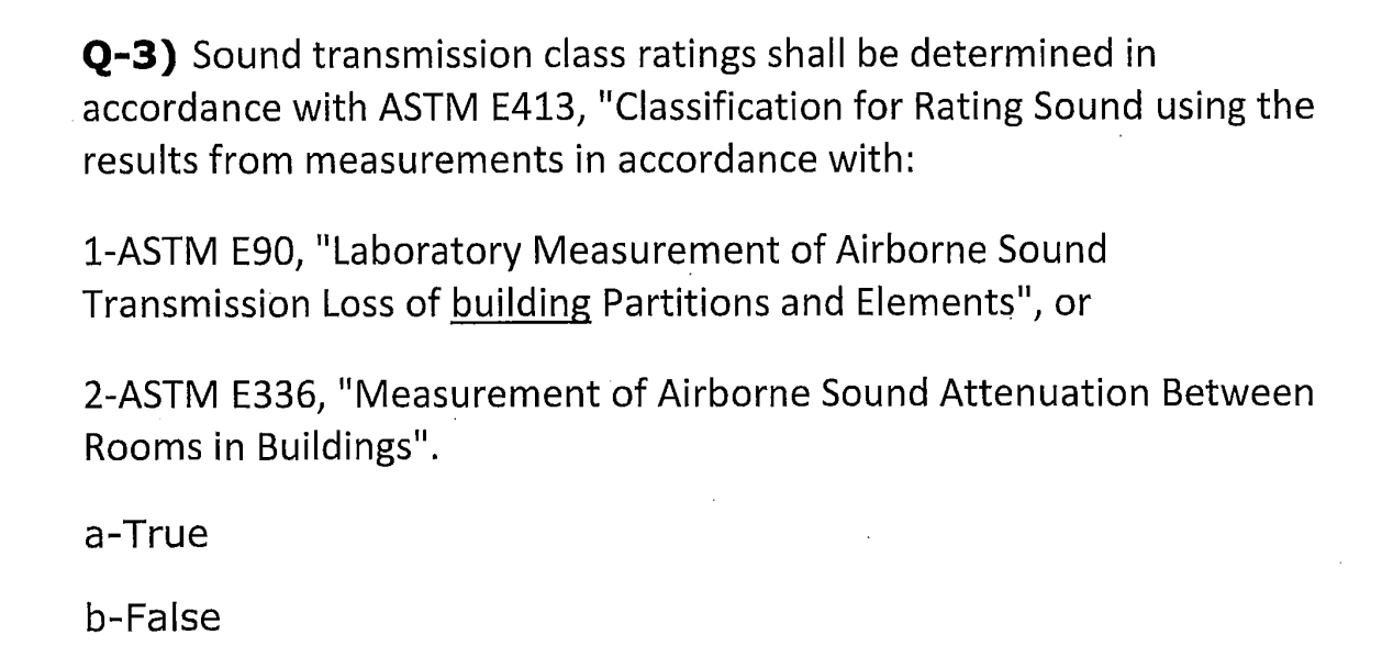 Solved Q-3) Sound transmission class ratings shall be | Chegg.com