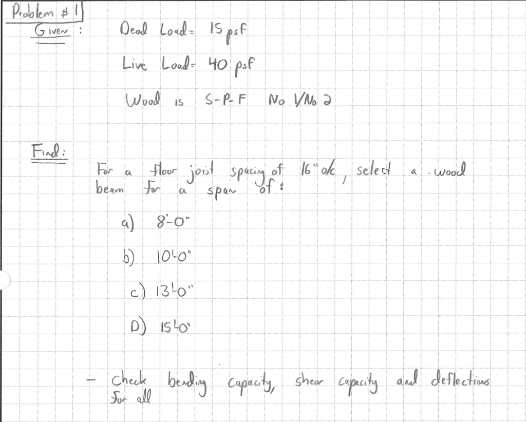 Problem #! Given : Dead Load: 15 psf Live Load 40 psf | Chegg.com