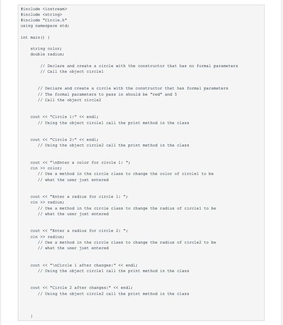 Solved Circle -color:String -radius:double +Circle | Chegg.com