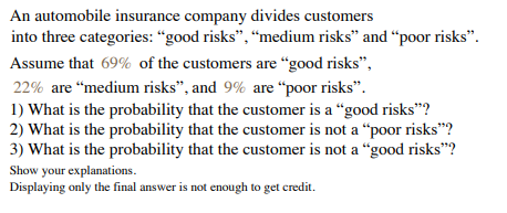 Solved into three categories: "good risks", "medium risks" | Chegg.com
