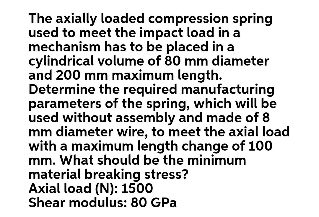 Solved The axially loaded compression spring used to meet | Chegg.com