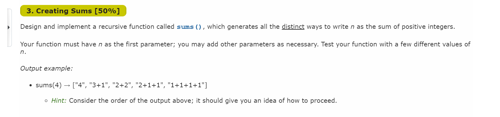 Solved 3. Creating Sums [50%] Design and implement a | Chegg.com