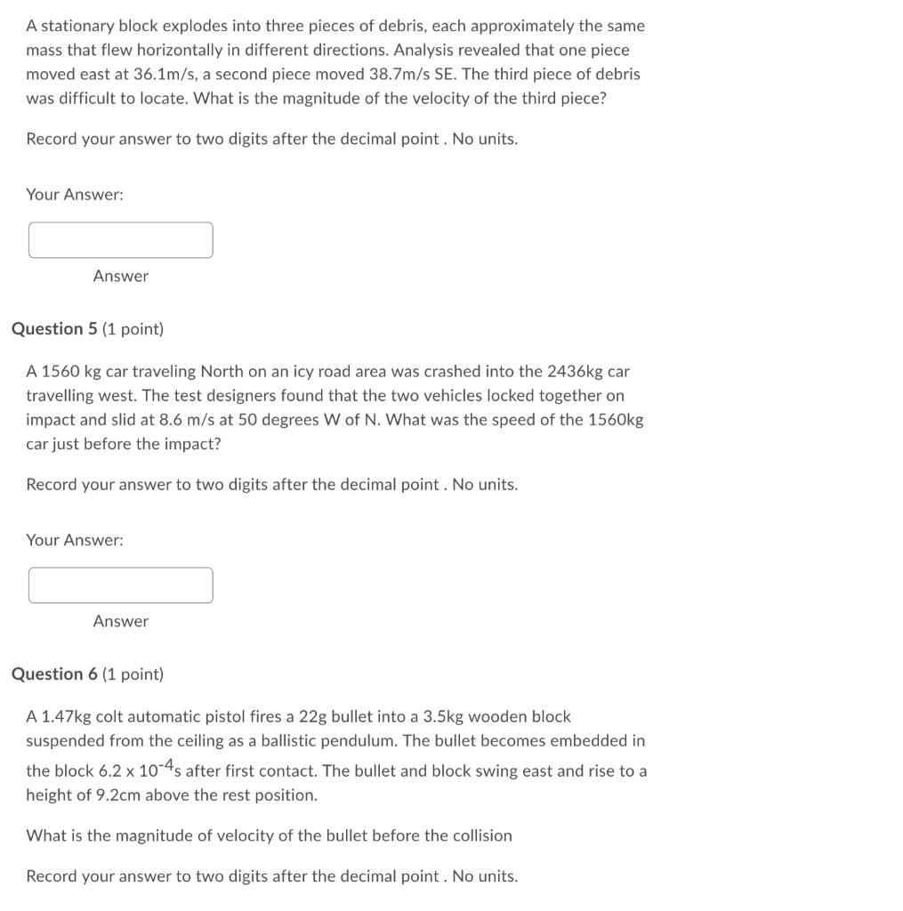 Solved A stationary block explodes into three pieces of | Chegg.com