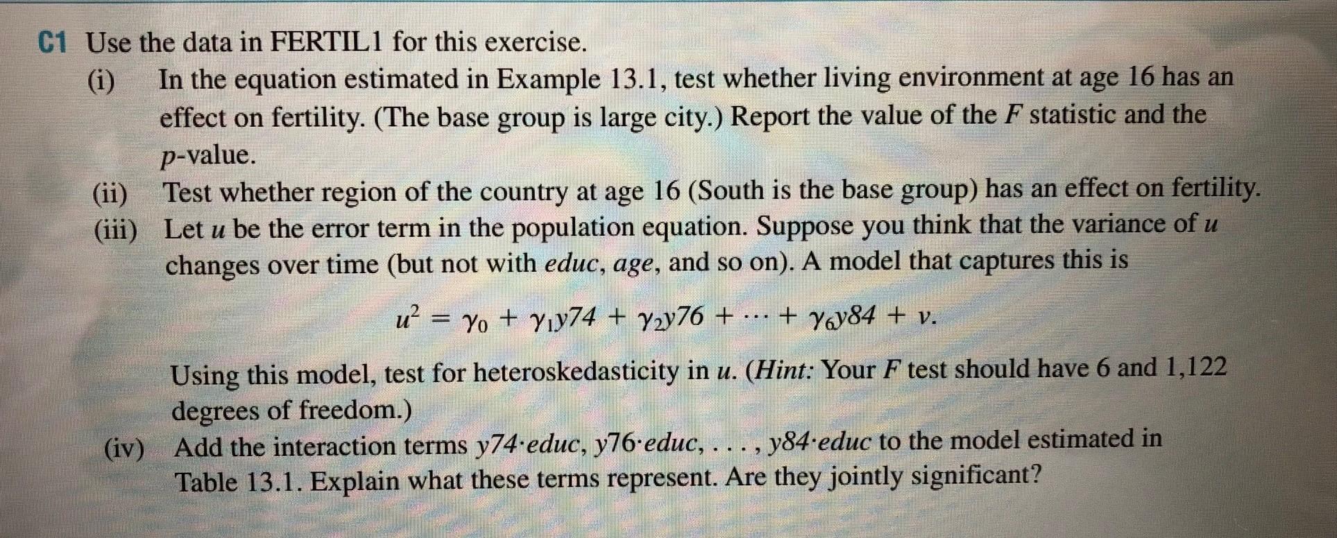 Computer exercise 1 chapter 13, Introductory | Chegg.com