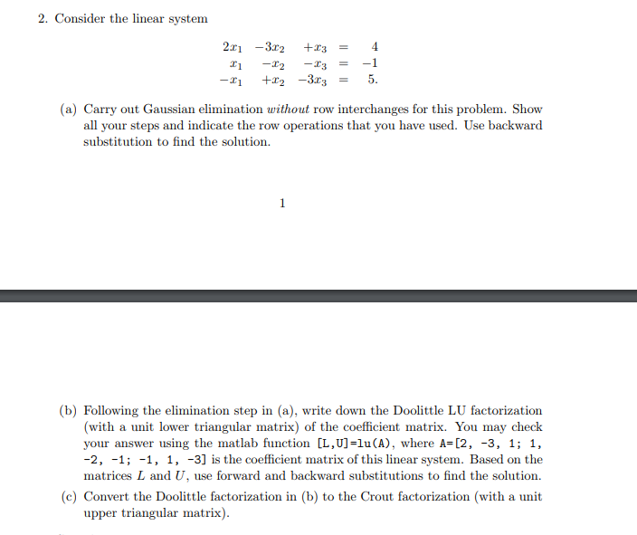 Solved 2. Consider the linear system (a) Carry out Gaussian | Chegg.com