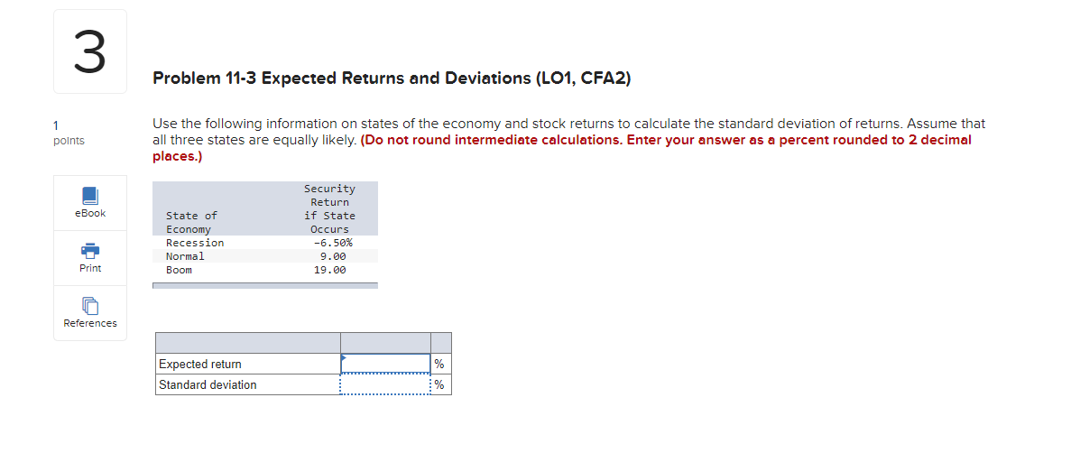 Solved Problem 11-3 Expected Returns and Deviations (LO1, | Chegg.com