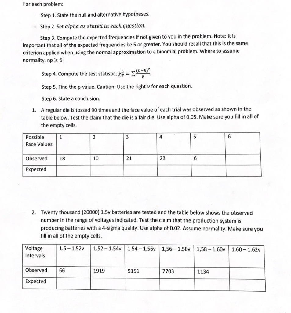 Solved For each problem: Step 1. State the null and | Chegg.com