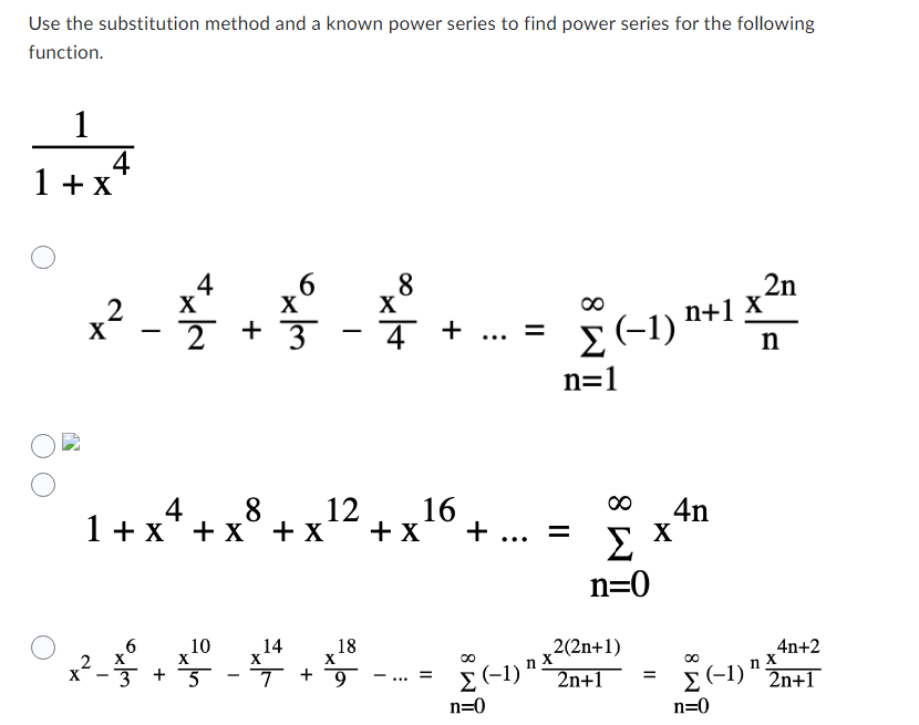 Solved Use the substitution method and a known power series | Chegg.com
