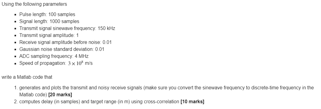 Simulation Tasks 1. Radar simulation for a given | Chegg.com