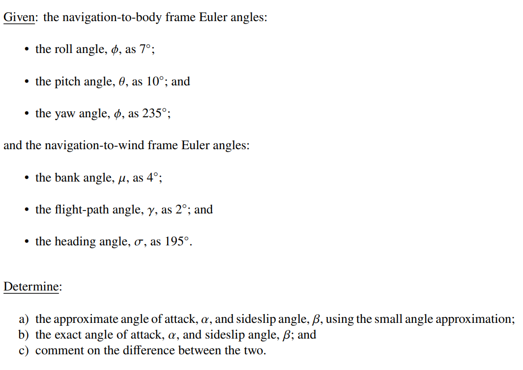 Given: the navigation-to-body frame Euler angles: - | Chegg.com