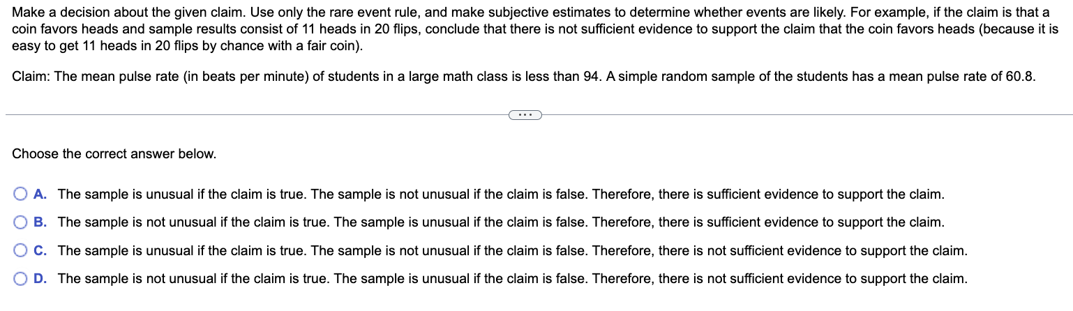 Solved Make a decision about the given claim. Use only the | Chegg.com