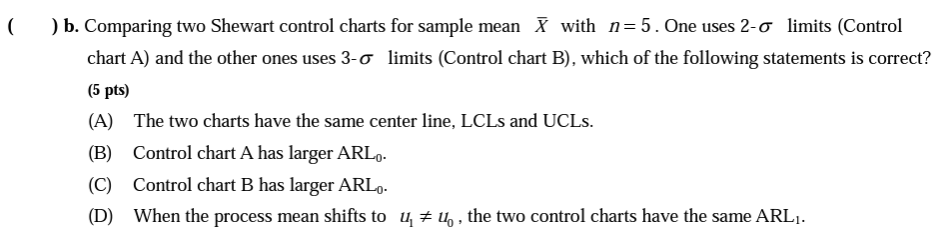 Solved ) b. Comparing two Shewart control charts for sample | Chegg.com