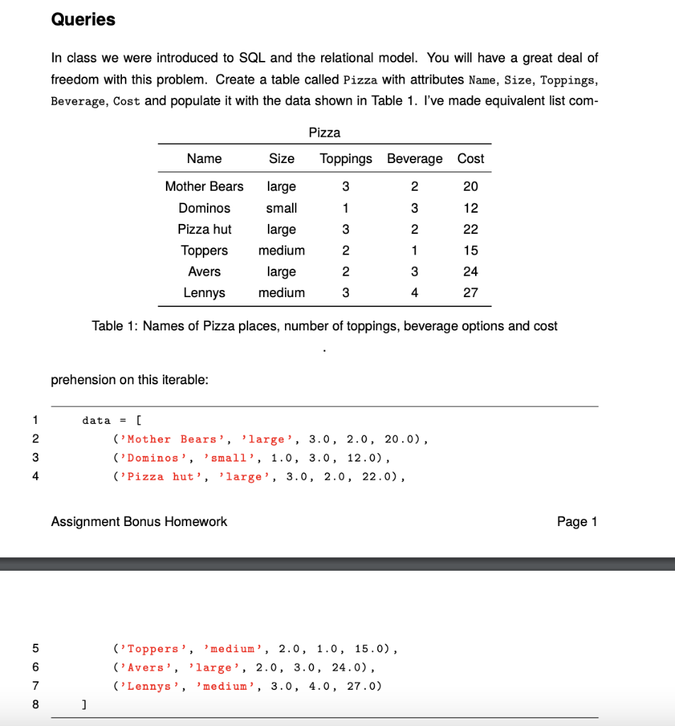 Queries In class we were introduced to SQL and the | Chegg.com