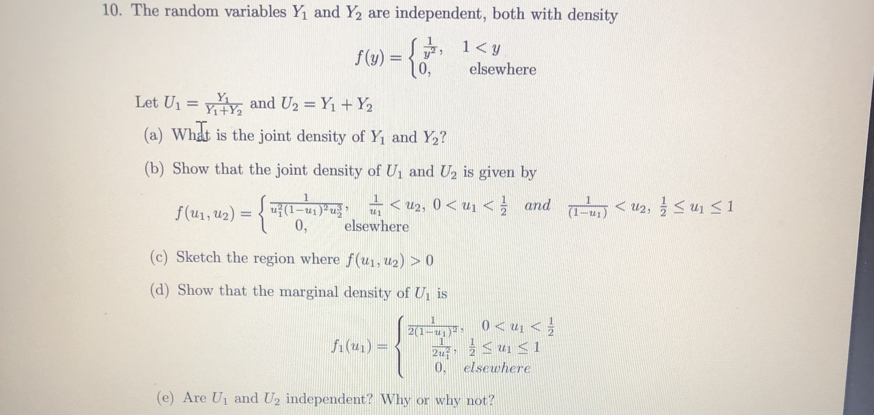 Solved 10. The random variables Y1 and Y2 are independent, | Chegg.com