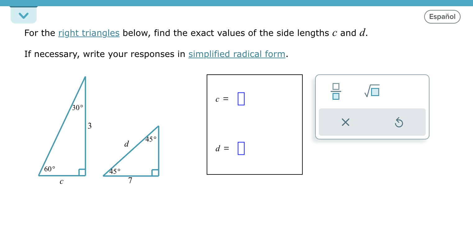Solved For the right triangles below, find the exact values | Chegg.com
