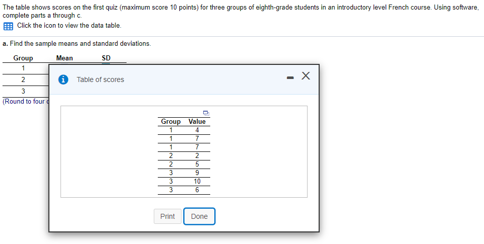 Solved The table shows scores on the first quiz (maximum | Chegg.com