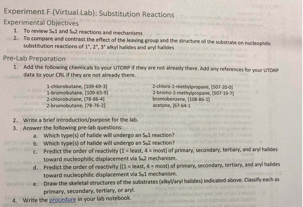 Solved Experiment F (Virtual Lab): Substitution Reactions | Chegg.com