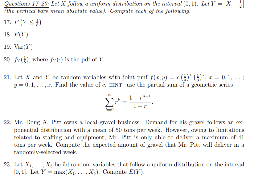 Solved Questions 17-20: Let X follow a uniform distribution | Chegg.com