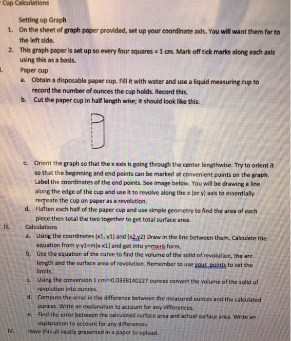 Solved Cup Calculations Setting up Graph 1. On the sheet of | Chegg.com