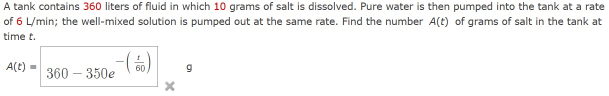 Solved A tank contains 360 liters of fluid in which 10 grams | Chegg.com