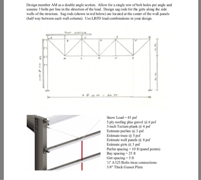 Design member AM as a double angle section. Allow for | Chegg.com