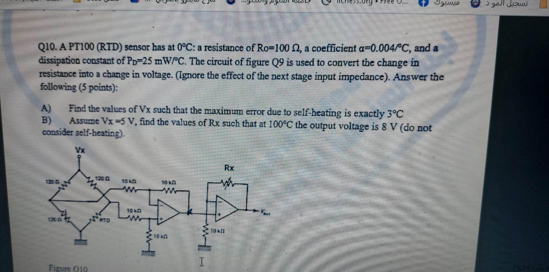 Solved Q10. A PT100 (RTD) sensor has at 0∘C : a resistance | Chegg.com
