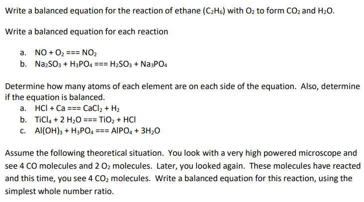 Solved Write a balanced equation for the reaction of ethane | Chegg.com