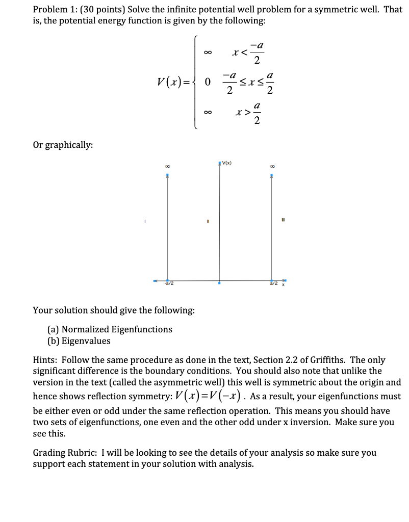 Solved Problem 1: ( 30 points) Solve the infinite potential | Chegg.com