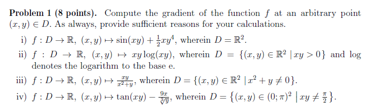 Solved Problem 1 (8 points). Compute the gradient of the | Chegg.com