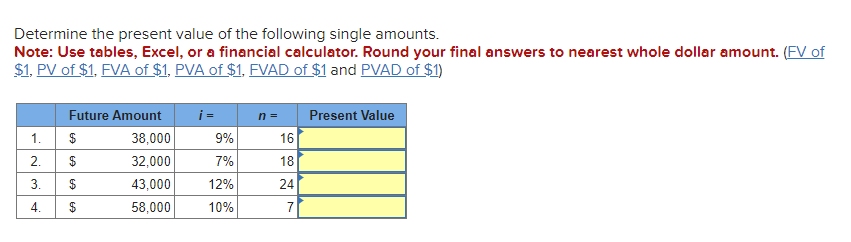 Solved Determine the present value of the following single | Chegg.com