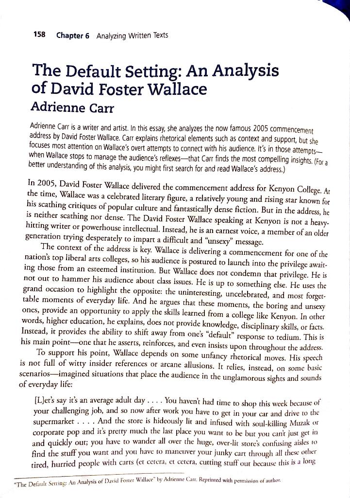 158 Chapter 6 Analyzing Written Texts The Default | Chegg.com