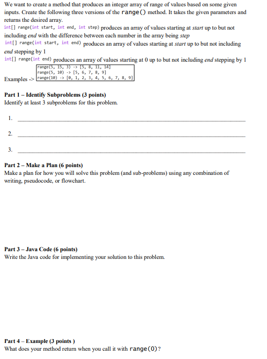 Solved We want to create a method that produces an integer | Chegg.com