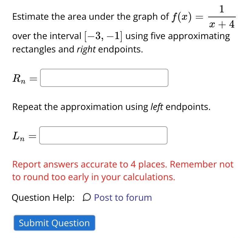 Solved Estimate the area under the graph of f(x)=x+41 over | Chegg.com