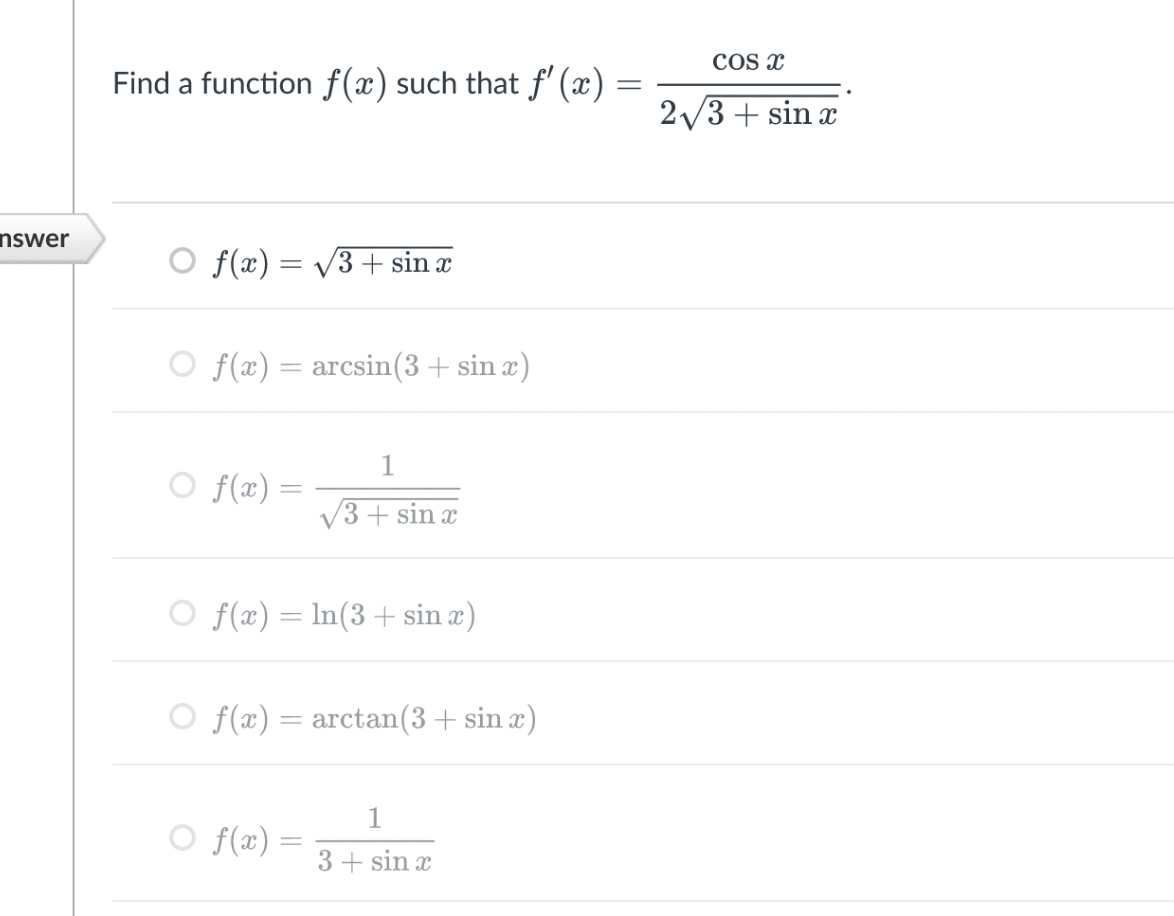 Solved function f(x) such that f′(x)=23+sinxcosx. | Chegg.com