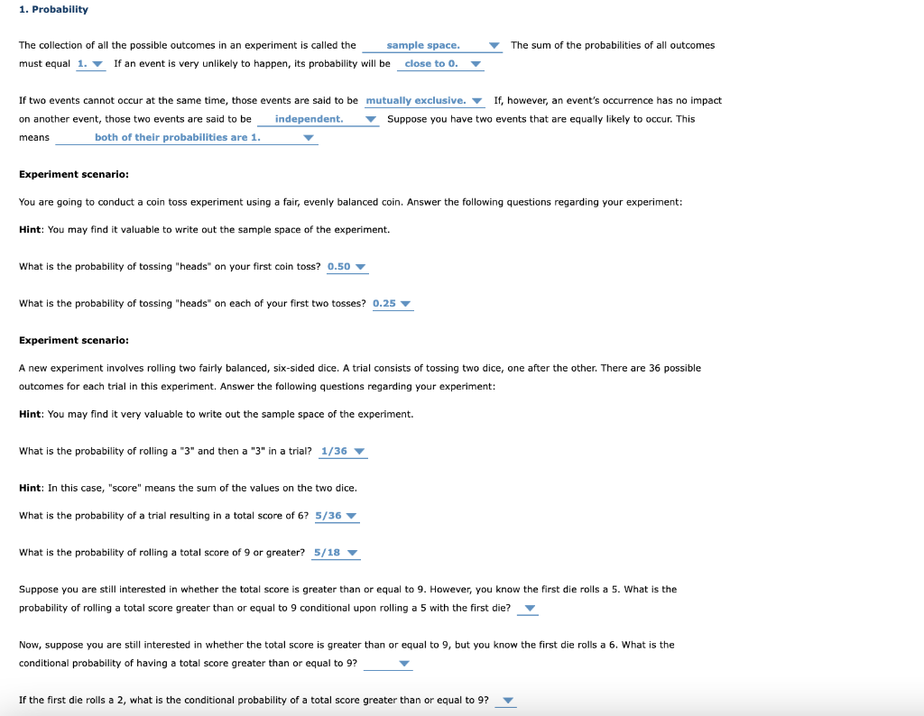 Solved 1. Probability The sum of the probabilities of all | Chegg.com