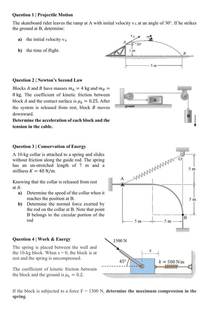 Solved Question 1 Projectile Motion The skateboard rider | Chegg.com