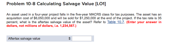 Solved Problem 10-8 Calculating Salvage Value [LO1] An asset | Chegg.com