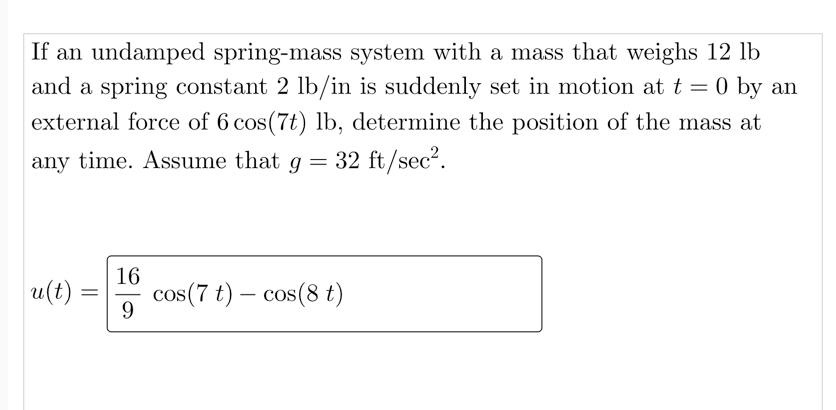 Solved --- If an undamped spring-mass system with a mass | Chegg.com