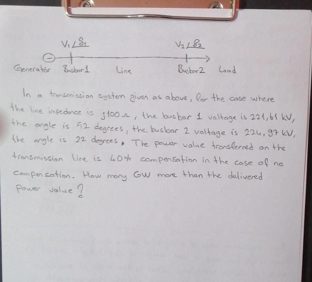 Solved V2182 Generator Busbar 1 Line Bustor2 load In | Chegg.com