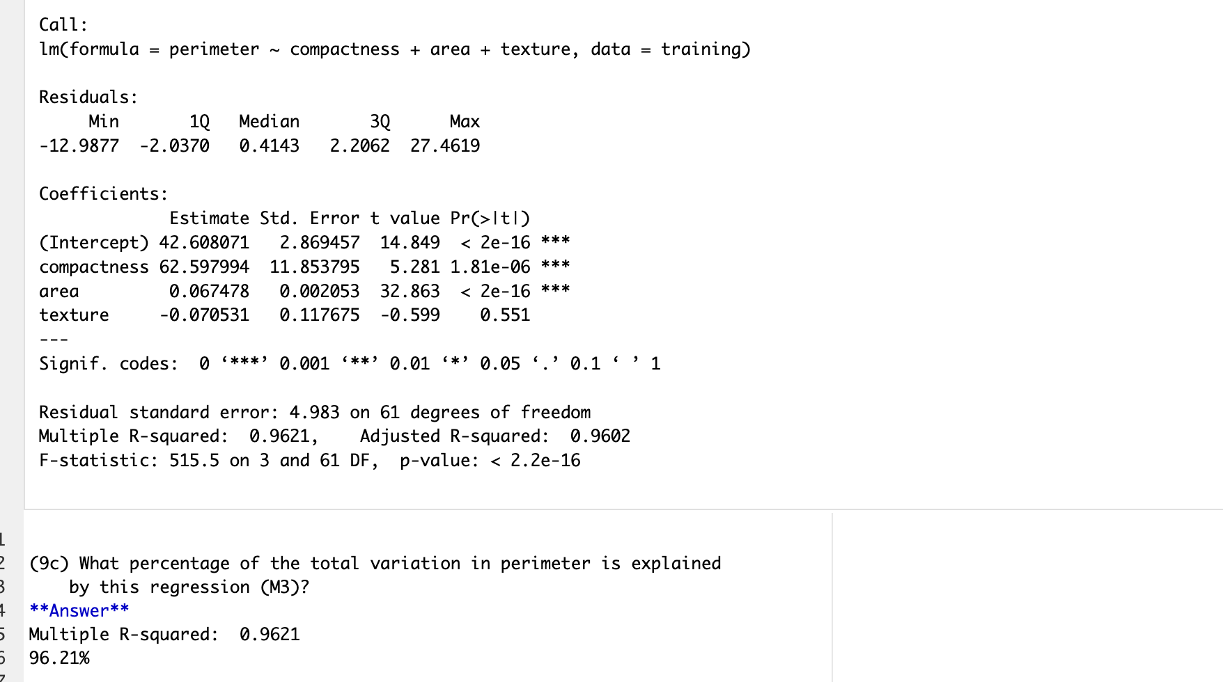 Solved (9c) What percentage of the total variation in | Chegg.com