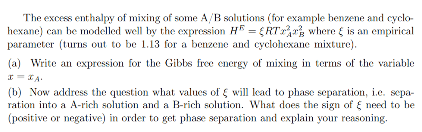 Solved The excess enthalpy of mixing of some A/B solutions | Chegg.com