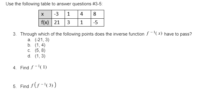 Solved Use the following table to answer questions \#3-5: 3. | Chegg.com