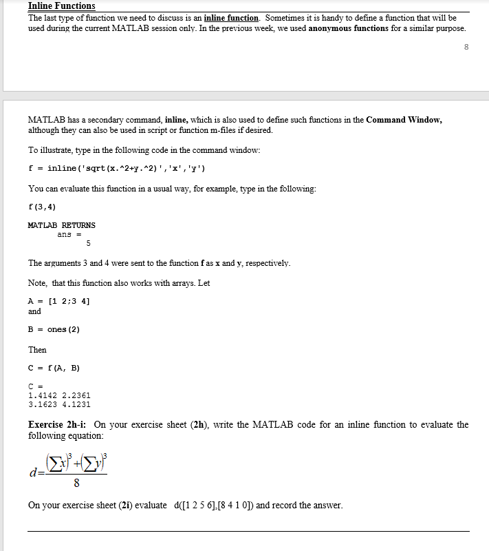 Solved Inline Functions The last type of function we need to | Chegg.com