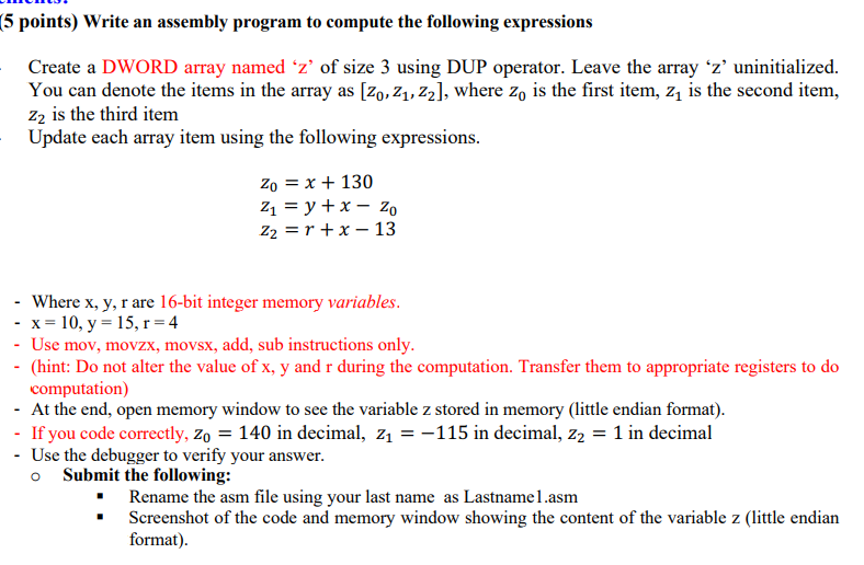 (5 points) Write an assembly program to compute the | Chegg.com