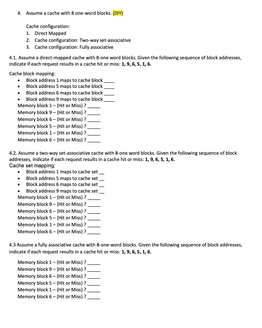 Solved 1. In a Direct Map cache for the Block addresses: | Chegg.com