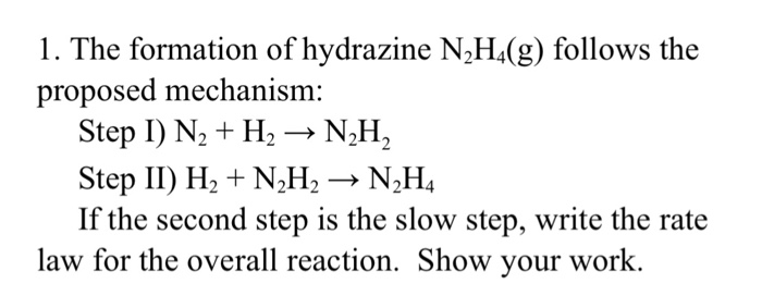 Solved 1. The formation of hydrazine N2H4(g) follows the | Chegg.com