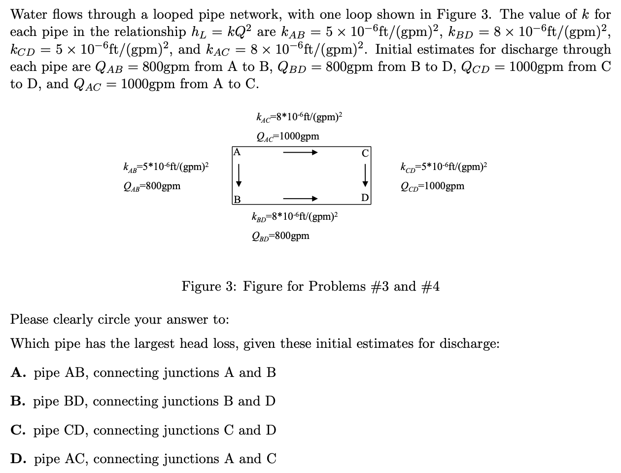 Solved Water flows through a looped pipe network, with one | Chegg.com