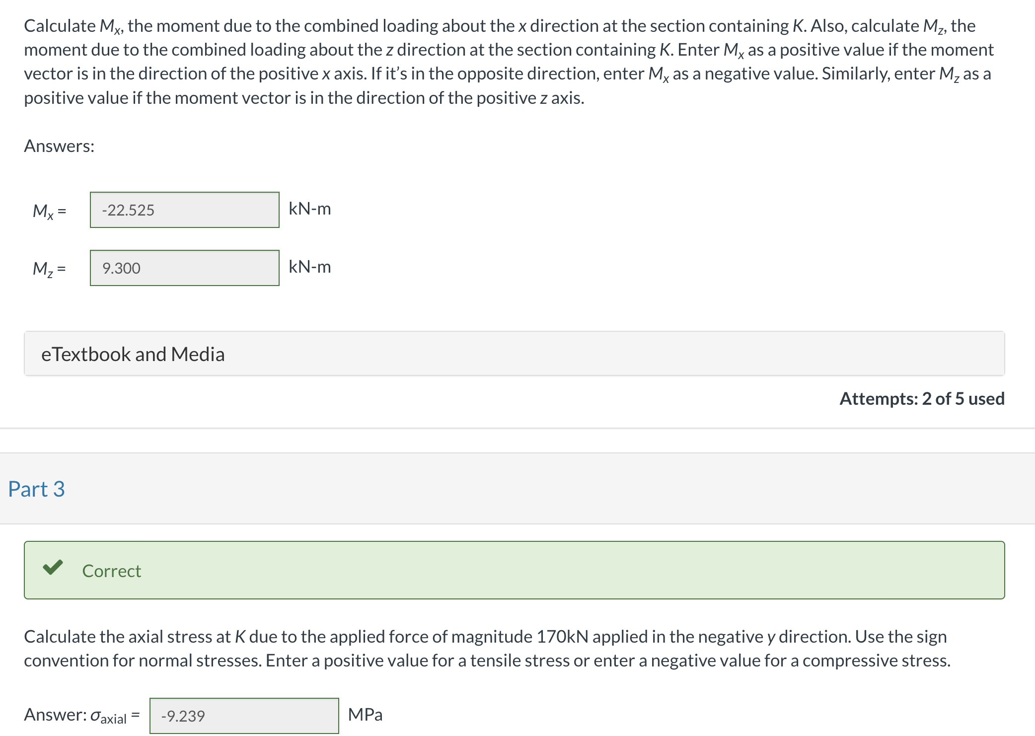 Solved Three loads are applied to the short rectangular post | Chegg.com
