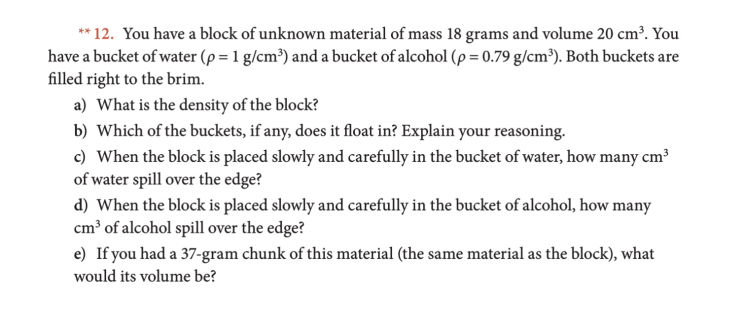 Solved 12. You have a block of unknown material of mass 18 | Chegg.com